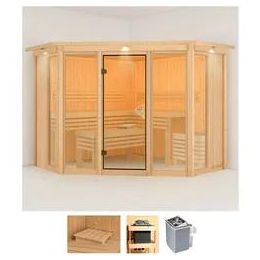 Sauna Karibu "Astrid 2", beige (naturbelassen), Saunaofen, integrierte Steuerung, 9 kW, Saunen, 9-kW-Ofen mit integrierter Steuerung