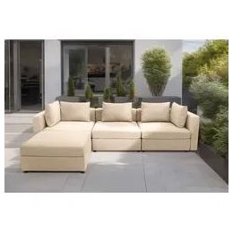 Ecksofa DOMO collection "Solskin, individuell erweiterbar/kombinierbar L-Form", beige, B:312cm H:80cm T:96cm, 100% solution dyed Acryl, Sofas, Ecksofa, mit losen Kissen. R&uuml;cken- und Seitenteile als Stecksystem.