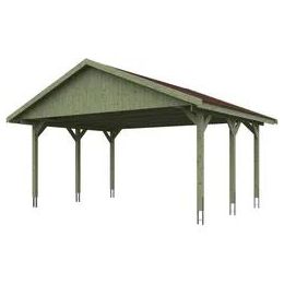 Skan Holz Doppelcarport SKANHOLZ "Wallgau", gr&uuml;n, B/H/T: 620cm x 215cm x 500cm, Carports, mit roten Dachschindeln