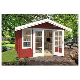 Gartenhaus Lasita Maja "Robin 280", rot (schwedenrot), Fu&szlig;boden im Gartenhaus, ohne Dacheindeckung, Holzwerkstoff, Gartenh&auml;user, Gartenhaus, Blochbohlenhaus 28mm, Fundamentmass 3300x2800, Schwedenrot