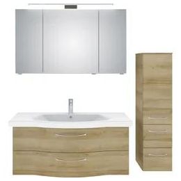 Badm&ouml;bel-Set SAPHIR "6005 Sprint 3-teilig, Keramik-Waschtisch mit LED-Spiegelschrank", braun (riviera eiche quer nachbildung), B:152cm H:200cm T:51,5cm, Holzwerkstoff, Kastenm&ouml;bel-Sets, Badm&ouml;bel-Set, Midischrank, inkl. T&uuml;rd&auml;mpfer, 4 T&uuml;ren, 4 Schubladen, Bad-Set