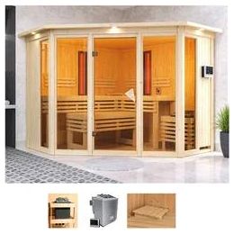 Sauna Karibu "Adele", beige (naturbelassen), Bio-Kombiofen, externe Steuerung, 9 kW, Saunen, Ofen 9 kW Bio externe Strg easy