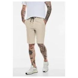 Shorts Street One MEN, Herren, Gr. 30, Kurz, beige (sandy shore), Web, 98% Baumwolle, 2% Elasthan, unifarben, gerade kurz, Hosen Shorts, mit Tunnelzugband