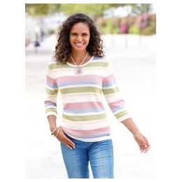 Streifenpullover Casual Looks "Pullover", Damen, Gr. 48, rosa (hortensie, ecru, geringelt), 50% Baumwolle, 50% Polyacryl, gemustert, gestreift, mehrfarbig, Pullover Streifenpullover