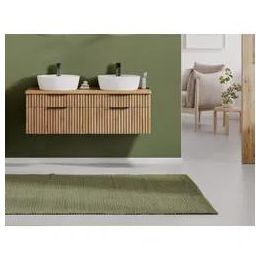 Waschtisch Welltime, braun (wotaneiche), B:120cm H:41cm T:47cm &Oslash;:42cm, Holzwerkstoff, Keramik, Waschtische, Waschtisch, wahlweise mit Auflage- oder Aufsatzbecken in zwei verschiedenen Farben