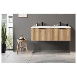 Waschtisch Welltime, braun (wotaneiche), B:120cm H:41cm T:47cm, Holzwerkstoff, Mineralguss, Waschtische, Waschtisch, wahlweise mit Auflage- oder Aufsatzbecken in zwei verschiedenen Farben