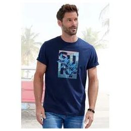 T-Shirt John Devin, Herren, Gr. 3XL (64/66), blau (navy), Jersey, Obermaterial: 100% Baumwolle, bedruckt, regular fit normal, Rundhals, abgesteppte Kante, Shirts T-Shirt, Rundhalsshirt mit Surf -Aufdruck aus reiner Baumwolle