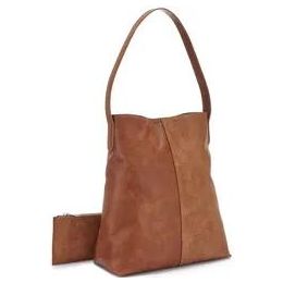 Shopper Vivance "Schultertasche", Damen, Gr. B/H/T: 30cm x 35cm x 14cm, braun (camel), Lederimitat, Strukturmuster, unifarben, Taschen Shopper, mit kleiner Innentasche, Handtasche, Einkaufstasche, Damentasche VEGAN