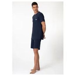 Schlafanzug Fila "MAN JERSEY PYJAMAS", Damen, Gr. XL, blau (navy), Jersey, Obermaterial: 100% Baumwolle, bequem kurz, Rundhals, Homewear-Sets Schlafanzug, Hose mit elastischem Logobund und Kurzarmshirt