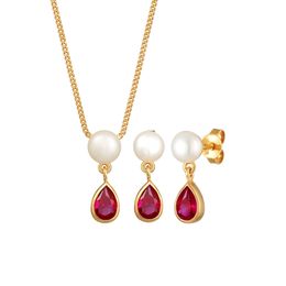 Elli Premium Schmuckset Damen Gr&ouml;&szlig;e One Size gold / rot / perlwei&szlig;