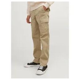 Jack & Jones Cargohose JACK & JONES JUNIOR "JPSTKANE JJHARLOW CARGO NOOS JNR", Jungen, Gr. 152, N-Gr, beige (crockery), Web, Obermaterial: 98% Baumwolle, 2% Elasthan, unifarben, loose fit kn&ouml;chellang, Hosen Cargohose