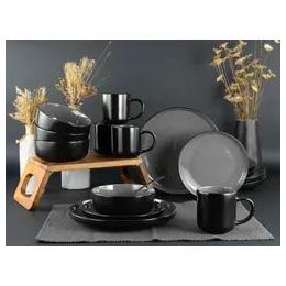 Kombiservice OTTO HOME "modernes Geschirr-Set, Service Viarrina", schwarz (schwarz, grau), 16 Stk., Steinzeug, Geschirr-Sets, Kombiservice, hohe Haltbarkeit, sp&uuml;lmaschinengeeignet & mikrowellengeeignet