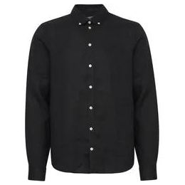 Langarmhemd Casual Friday "Langarmhemd CFAnton", Herren, Gr. L, N-Gr, schwarz (schwarz beauty), Obermaterial: 100% Leinen LI., Hemden
