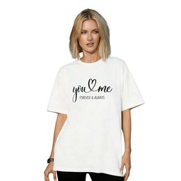 Gorhey Shirt 'Women's Oversized Summer Short-Sleeve T-Shirt, Loose Fit with Slogan Print' Damen Gr&ouml;&szlig;e L wei&szlig;