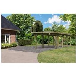 Einzelcarport Karibu "&raquo;Classic 3 SET&laquo; Variante B, kesseldruckimpr&auml;gniert", gr&uuml;n (kdi), B/H/T: 273cm x 206cm x 777,5cm, Carports, aus Masivholz