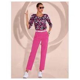 CR&Eacute;ATION L Schlupfbluse CREATION L, Damen, Gr. 42, pink (fuchsia, schwarz, bedruckt), 100% Viskose, gemustert, Rundhals, Blusen Schlupfbluse