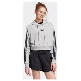 Kapuzensweatshirt Adidas SPORTSWEAR "ESSENTIALS 3-STREIFEN FRENCH TERRY CROP HOODIE", Damen, Gr. L, grau (medium grau heather, schwarz), Obermaterial: 55% Baumwolle, 36% Polyester, 9% Viskose, angesetztes B&uuml;ndchen, Sweatshirts