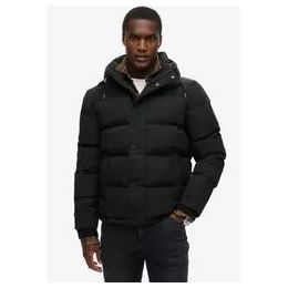 Steppjacke Superdry "Everest Hooded Puffer Jacket", Herren, Gr. S, schwarz (jet schwarz), Web, Obermaterial: 100% Polyester, unifarben, loose fit, Jacken Steppjacke