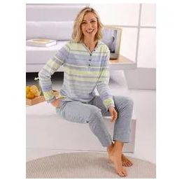 Schlafanzug Hajo, Damen, Gr. 36/38, gelb (gelb, grau, meliert), 62% Baumwolle, 38% Polyester, Homewear-Sets Schlafanzug