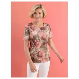 Rundhalsshirt Classic Basics "Rundhals-Shirt", Damen, Gr. 42, rosa (ecru, flamingo, bedruckt), 100% Baumwolle, gebl&uuml;mt, gemustert, Rundhals, Shirts Rundhalsshirt