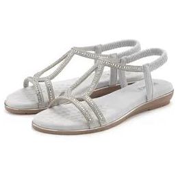 Sandale Vivance "Sandalette, Sommerschuh", Damen, Gr. 38, silber (silberfarben), Obermaterial: 100% Lederimitat. Decksohle: 100% Lederimitat. Futter: 100% Lederimitat. Laufsohle: 100% Synthetik, Glitzer, Basic, Schuhe Sandale, mit eleganter Glitzer-Verzierung und elastischen Riemchen