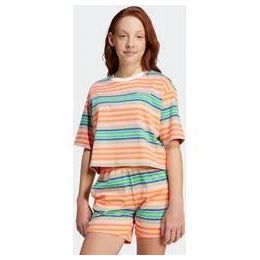 T-Shirt Adidas ORIGINALS "STRIPED KIDS CROP", M&auml;dchen, Gr. 152, wei&szlig; (semi pink spark, cloud wei&szlig;), Obermaterial: 100% Baumwolle, Rundhals, Shirts T-Shirt, f&uuml;r Kinder und Teens, lockere Passform, k&uuml;rzerer Schnitt