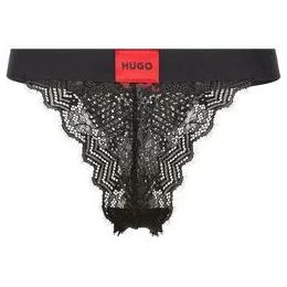 String HUGO UNDERWEAR "STRING RL LACE", Damen, Gr. XL, schwarz, Jersey, Obermaterial: 84% Polyamid, 16% Elasthan, unifarben mit Farbeinsatz, k&ouml;rpernah, Unterhosen String, mit Logoschriftzug auf dem Bund