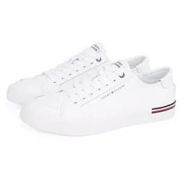 Sneaker Tommy Hilfiger "CORE CORPORATE VULC LEATHER", Herren, Gr. 45, wei&szlig;, Leder, Lederimitat, Schuhe Sneaker, Freizeitschuh, Halbschuh, Schn&uuml;rer mit Logoschriftzug