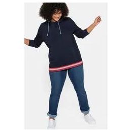 Bequeme Jeans sheego, Damen, Gr. 48, Normalgr&ouml;&szlig;en, blau (dunkelblau denim), 37% Viskose, 34% Baumwolle, 27% Polyester, 2% Elasthan, unifarben, lang, Jeans