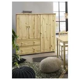 M&ouml;bilia Kommode M&Ouml;BILIA, beige (natur), B:132cm H:136cm T:43cm, Massivholz, Sideboards, Kommode, 2 Schubladen mit Metallf&uuml;hrungen