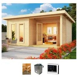 Saunahaus Konifera "Maiko 5 SET A", beige (natur), Saunaofen, externe Steuerung, 9 kW, Saunen, Ofen 9 KW externe Strg easy