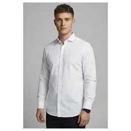 Jack & Jones Langarmhemd JACK & JONES "JPRBLAJAXON mit Stretchanteil und stylischem Kragen", Herren, Gr. S, N-Gr, wei&szlig;, Web, Obermaterial: 97% Baumwolle, 3% Elasthan, unifarben, slim fit taillenbedeckt, ohne Ausschnitt, Manschette, Hemden, unifarben, slim fit, Web, Hemdkragen, atmungsaktiv