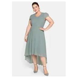 Abendkleid sheego "Abendkleid", Damen, Gr. 46, Normalgr&ouml;&szlig;en, braun (eukalyptus), Georgette, 100% Polyester, unifarben, lang, V-Ausschnitt, Kleider Abendkleid