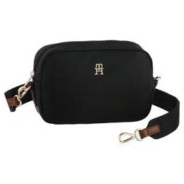 Mini Bag Tommy Hilfiger "POPETTE CAMERA BAG", Damen, Gr. B/H/T: 22cm x 15cm x 6,5cm, schwarz, Leder, Nylon, Taschen, Damen Umh&auml;ngetasche, Schultertasche mit TH-Schmuckelement