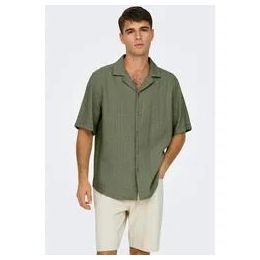 Only & Sons Kurzarmhemd ONLY & SONS "ONSLATHAM RLXSS RESORT LINEN STRUC 0257", Herren, Gr. S, N-Gr, gr&uuml;n (dusty olive), Web, Obermaterial: 55% Leinen, 45% Viskose, unifarben, relaxed fit normal, V-Ausschnitt, Hemden, Viskose mit Leinen, normal geschnitten