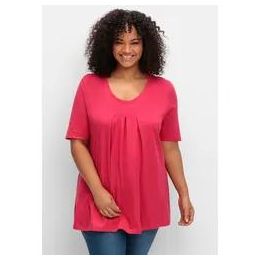 T-Shirt sheego "T-Shirt", Damen, Gr. 52/54, pink (magenta), 50% Baumwolle, 50% Modal, unifarben, Rundhals, Shirts T-Shirt