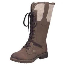 Schn&uuml;rstiefel Rieker, Damen, Gr. 42 (8), Varioschaft, dunkelbreaun, beige, Filz, Nubuklederimitat, Basic, Schuhe Schn&uuml;rstiefel, Winterstiefel, Blockabsatz, Warmfutter, mit Tex-Ausstattung