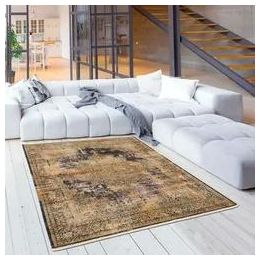 Teppich Sanat "Oasis 1868", gelb (goldfarben, gelb), B:200cm H:8mm L:290cm, Kunstfaser, Viskose, Teppiche, Teppich, Wohnzimmer, Kurzflor, Orient Optik