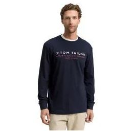 Langarmshirt Tom Tailor, Herren, Gr. XL, blau (sky captain blau), Single Jersey, Obermaterial: 100% Baumwolle, bedruckt, regular fit taillenbedeckt, Rundhals, B&uuml;ndchen, Shirts Langarmshirt, mit Logo Print