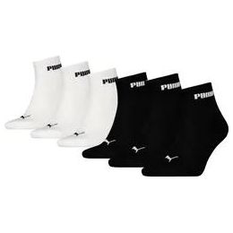 Kurzsocken Puma "Puma UNISEX CUSH NEXT QUARTER 6P ECOM", Herren, Gr. 43-46, schwarz-wei&szlig; (schwarz, wei&szlig;), Materialmix, unifarben, Socken, mit feuchtigkeitstransportierender Technologie