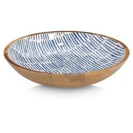 Schale zeller PRESENT "Mangoholz, mit Streifendekor", blau, H:6cm &Oslash;:30cm, Massivholz, Sch&uuml;sseln, Schale, hochwertiges nat&uuml;rliches Material