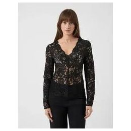 Spitzenshirt Y.A.S "YASLACEY LS V-NECK LACE TOP S. NOOS", Damen, Gr. S, schwarz, Jersey, Obermaterial: 95% Nylon, 5% Elasthan, unifarben, slim fit normal, V-Ausschnitt, Shirts