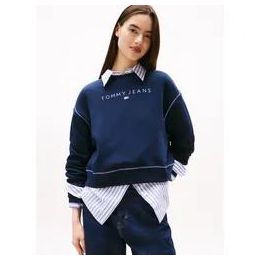 Tommy Hilfiger Sweatshirt TOMMY JEANS "TJW RLX CRP STITCH LINEAR CREW", Damen, Gr. XL (42), blau (schwarz night navy), Sweatware, Obermaterial: 80% Baumwolle, 20% Polyester, unifarben, relaxed fit, Rundhals, Rippb&uuml;ndchen, Sweatshirts Sweatshirt