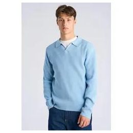 Strickpullover LINDBERGH "Strickpullover Relaxed Fit", Herren, Gr. L, soft blau, Obermaterial: 80% Baumwolle, 20% Polyester, unifarben, V-Ausschnitt, Pullover Strickpullover