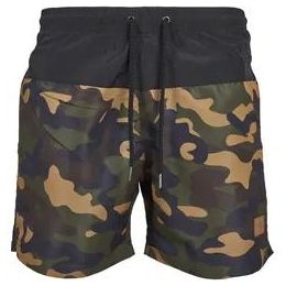 Badeshorts Urban Classics "Urban Classics Herren Block Swim Shorts", Gr. XXL, US-Gr&ouml;&szlig;en, blk, woodcamo, 100% Polyamid, Badehosen Badeshorts