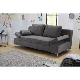 Jockenh&ouml;fer Schlafsofa &raquo;Jano, B: 202 cm, Liegefl. 144x200 cm&laquo; mit Bettfunktion, Bettkasten, Armteilverstellung & 1 Zierkissen grau