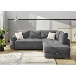 Jockenh&ouml;fer Ecksofa &raquo;Sunset L-Form, B: 257 cm, Dauerschlafsofa mit&laquo; Tonnentaschen-Federkern, Kaltschaumtopper, Bettkasten & Zierkissen grau Korpus: 100% Polyester