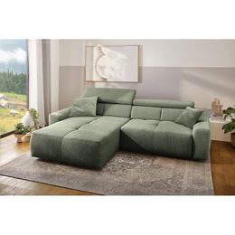 Jockenh&ouml;fer Ecksofa &raquo;Unos L-Form, B: 299 cm, mit 60 cm elektr. Sitztiefenverstellung&laquo; 140kg Belastbarkeit, USB-Anschluss, Kopfteilverstellung & Zierkissen gr&uuml;n 