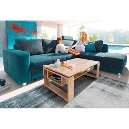 Jockenh&ouml;fer Ecksofa &raquo;Orlando L-Form, B: 257 cm&laquo; mit Bettfunktion, Bettkasten, Zierkissen & Kopfst&uuml;tzen blau Softlux -Kunstleder, im Korpus;Farbe greige: Struktur 