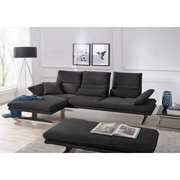 W.Schillig Ecksofa &raquo;broadway, Designsofa mit tollem Sitzkomfort&laquo; Sitztiefenverstellung, Kopfteil- & Seitenteilverstellung, Breite 291cm grau Stoff S37
